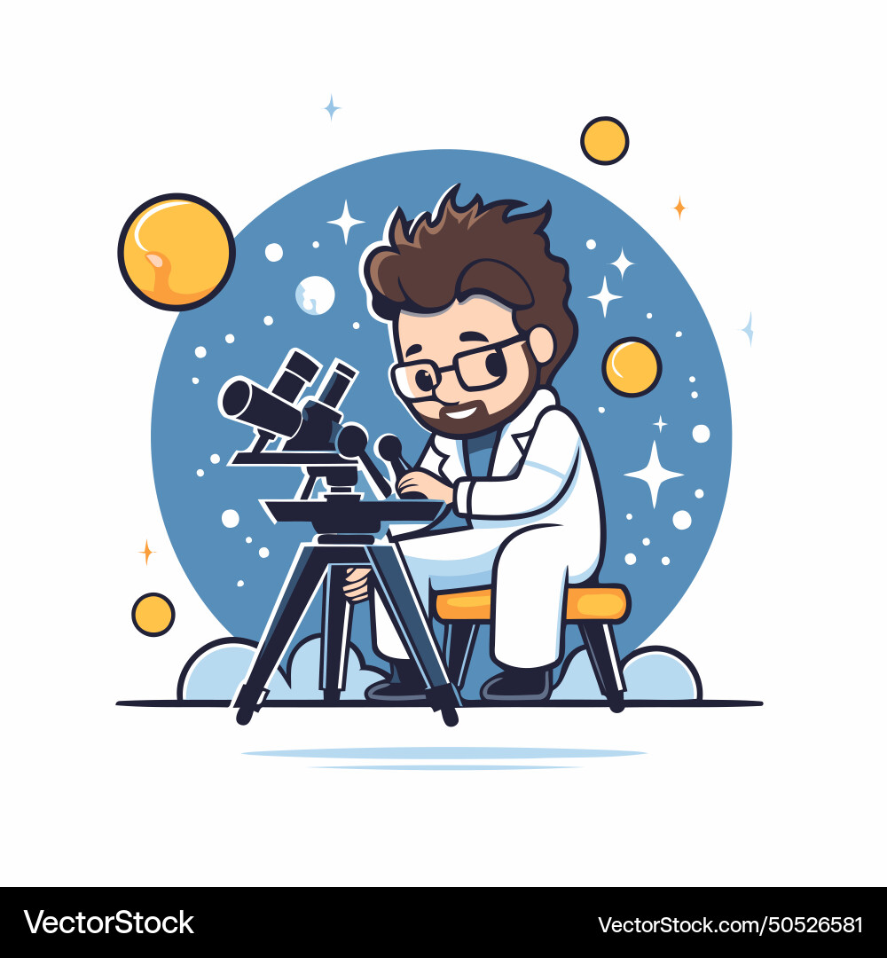 Scientist working with microscope in flat cartoon Vector Image