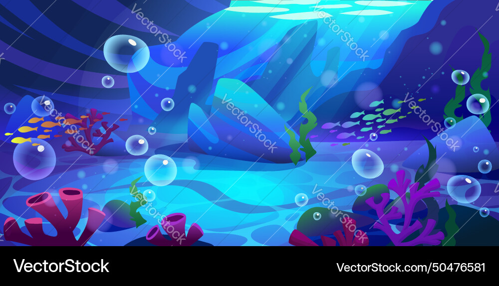 Seabed with corals and weeds stones bubbles Vector Image