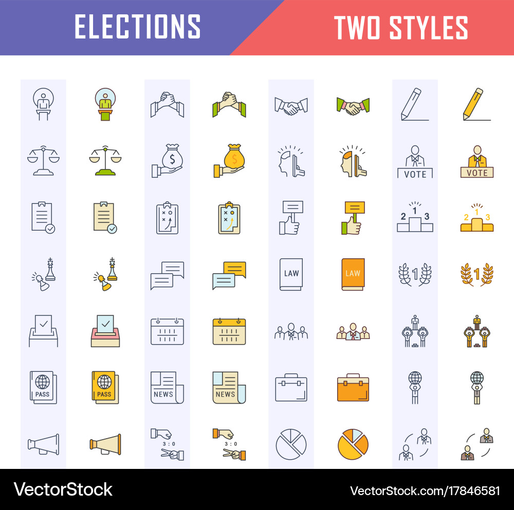 Set flat line icons elections Royalty Free Vector Image