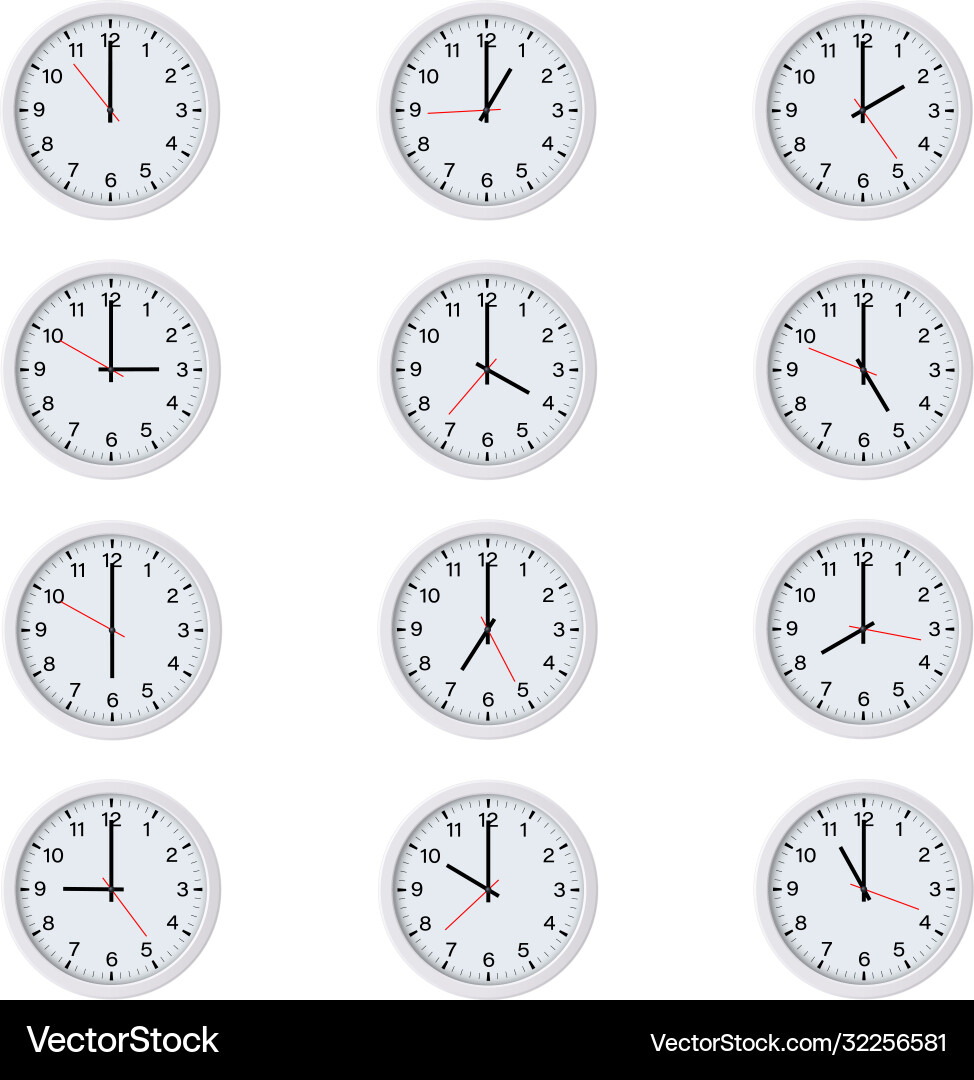 Set round clocks with various time Royalty Free Vector Image