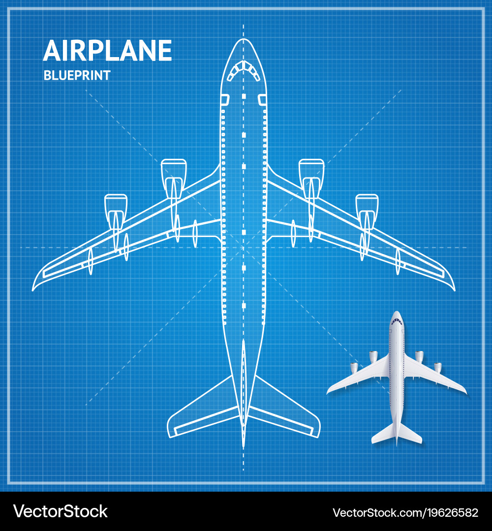 Airplane Blueprint - Top View Royalty Free Vector Image