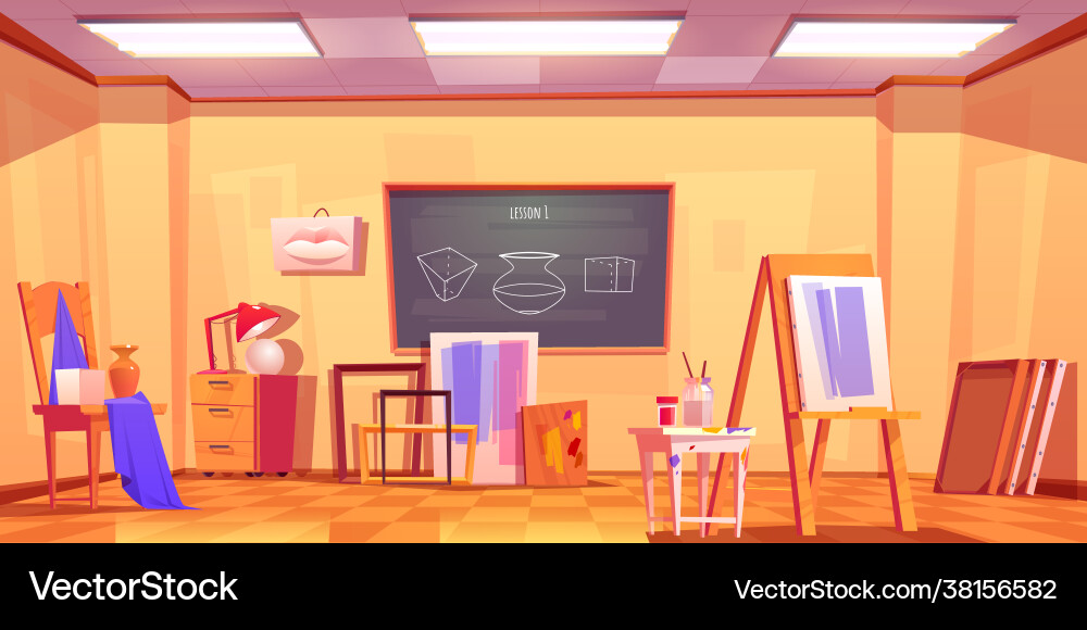 Art classroom empty artist studio interior room Vector Image