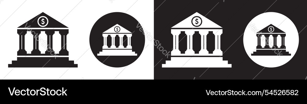 Bank building black and white icon set Royalty Free Vector