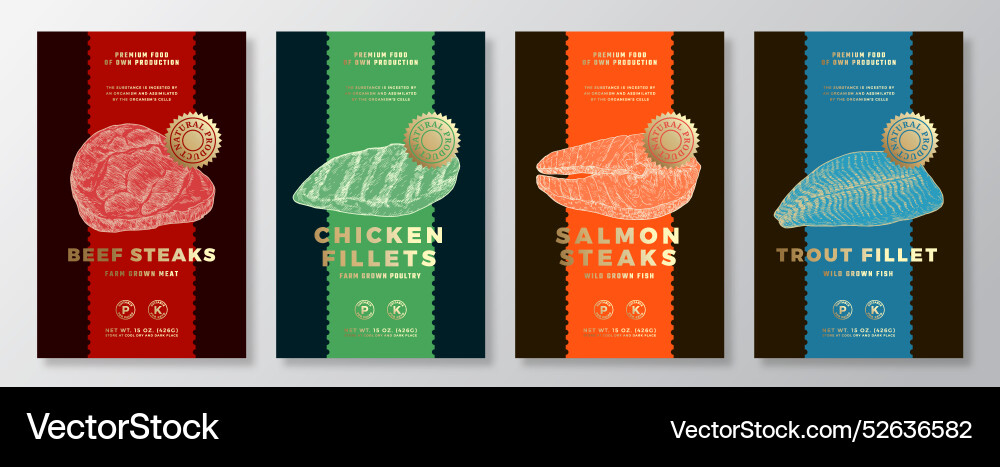 Beef and salmon steak chicken fillets Royalty Free Vector