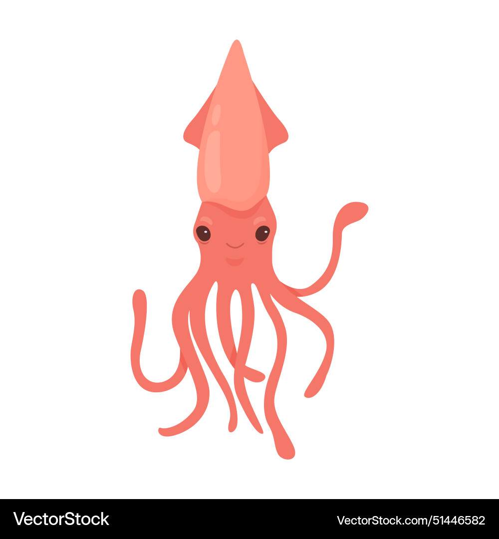 Cute squid character with adorable face Royalty Free Vector