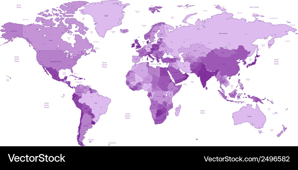 Detailed Violet World Map Royalty Free Vector Image