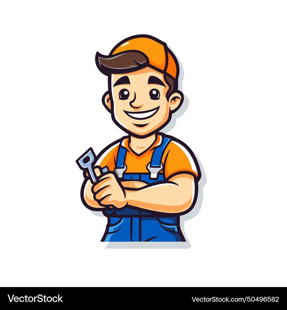 Plumber service worker cartoon mascot character Vector Image