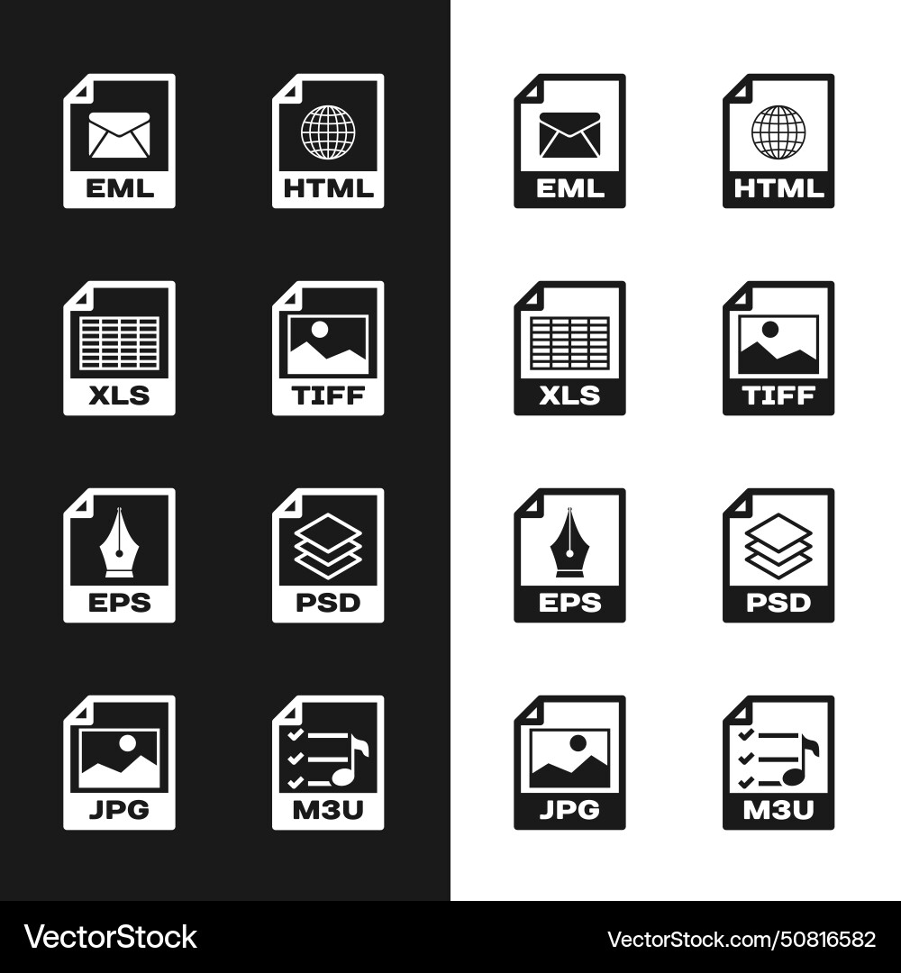 Set tiff file document xls eml html eps and psd Vector Image Set tiff file document xls eml html eps and psd Vector Image