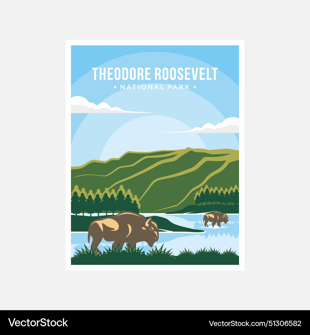 Theodore roosevelt national park poster Royalty Free Vector