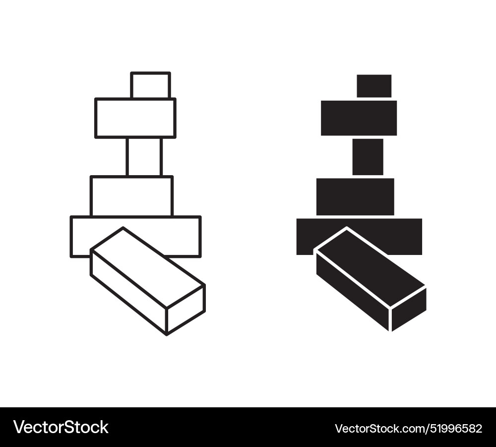 Wooden block linear art icon set Royalty Free Vector Image