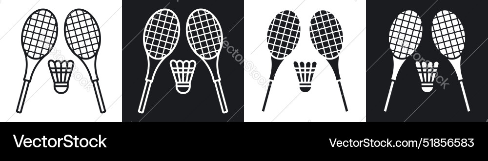 Badminton icon set in black and white filld Vector Image
