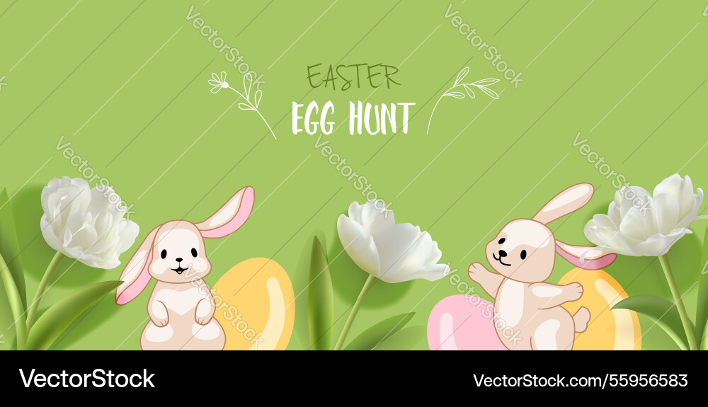 Easter egg hunt background with funny bunnies Vector Image