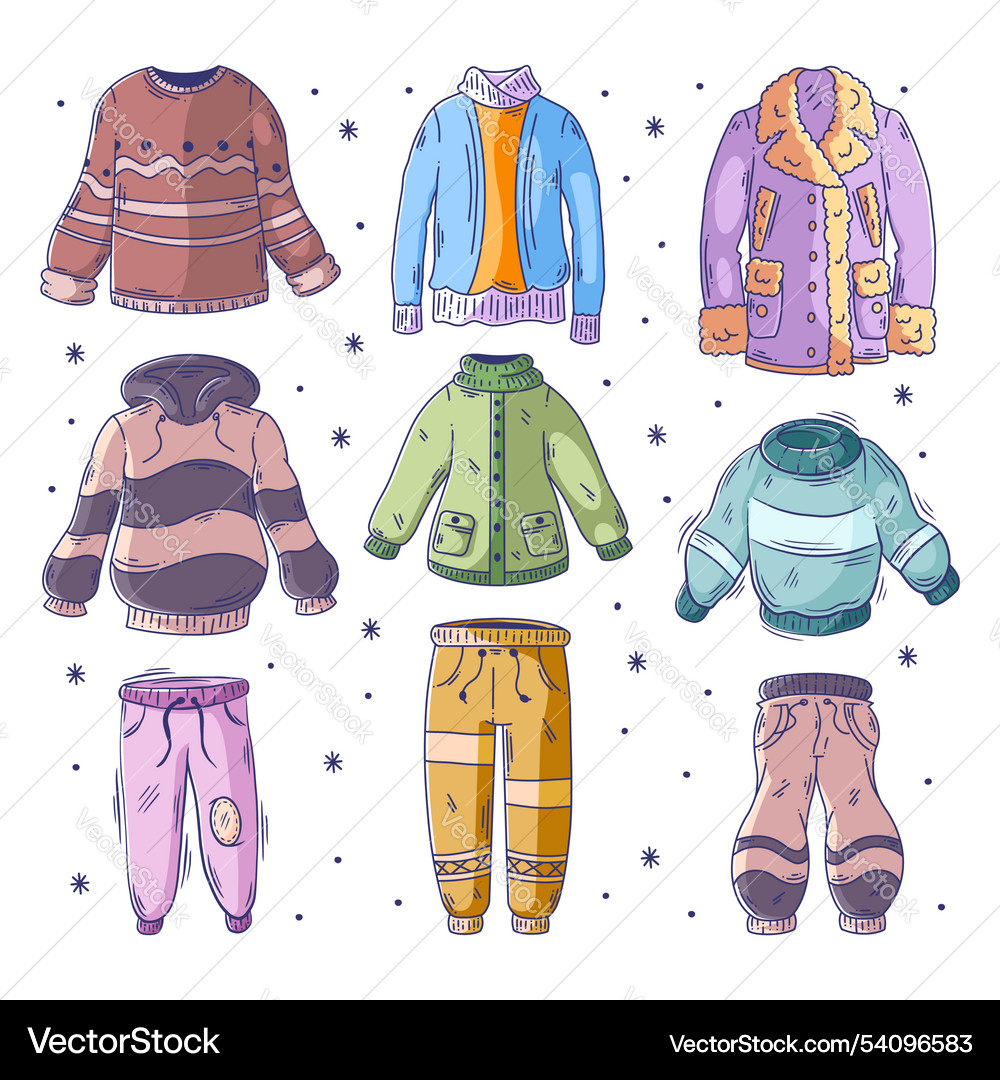 Warm clothes hand drawn doodle full color Vector Image