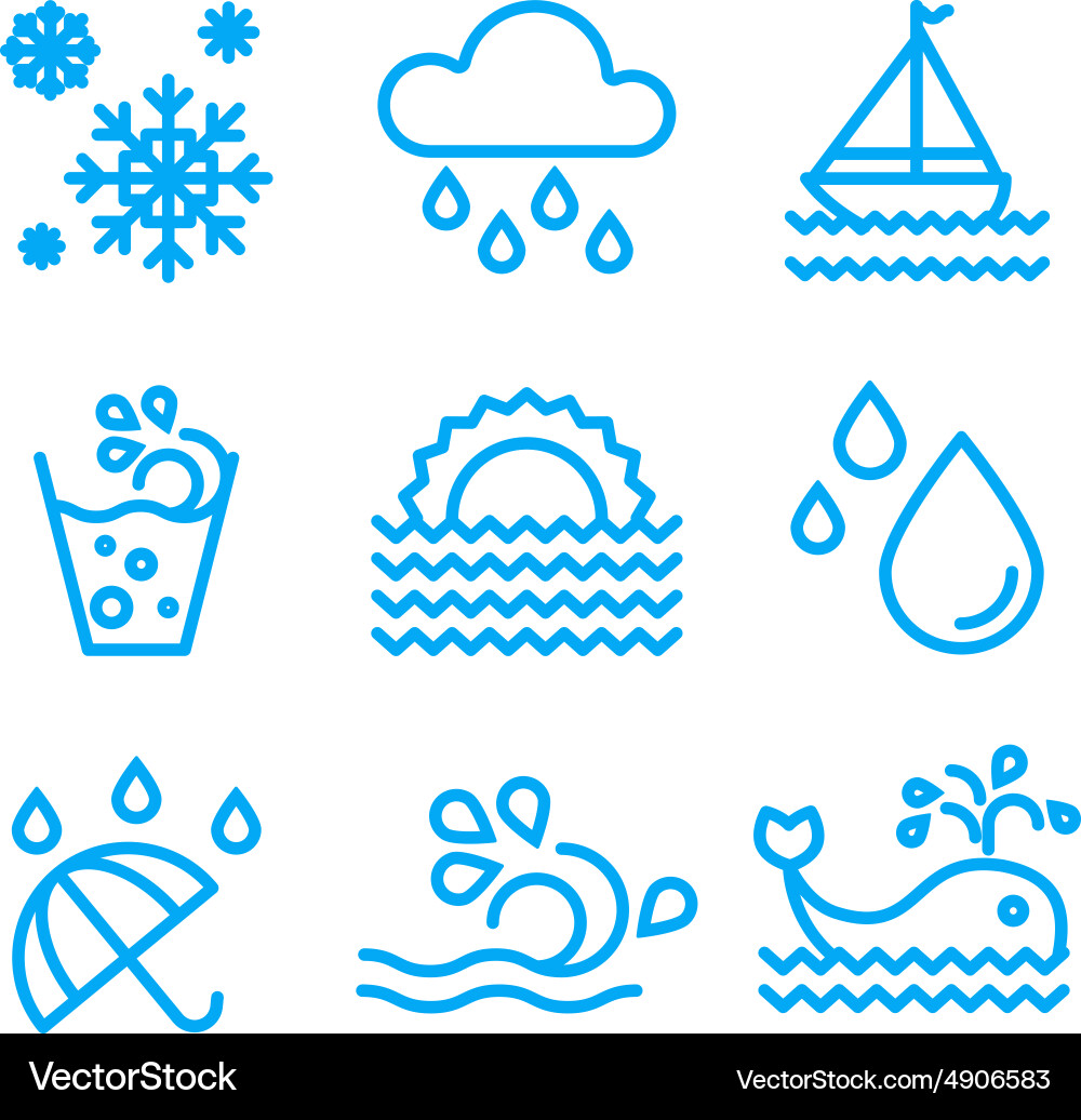 Water and drop icons set Royalty Free Vector Image