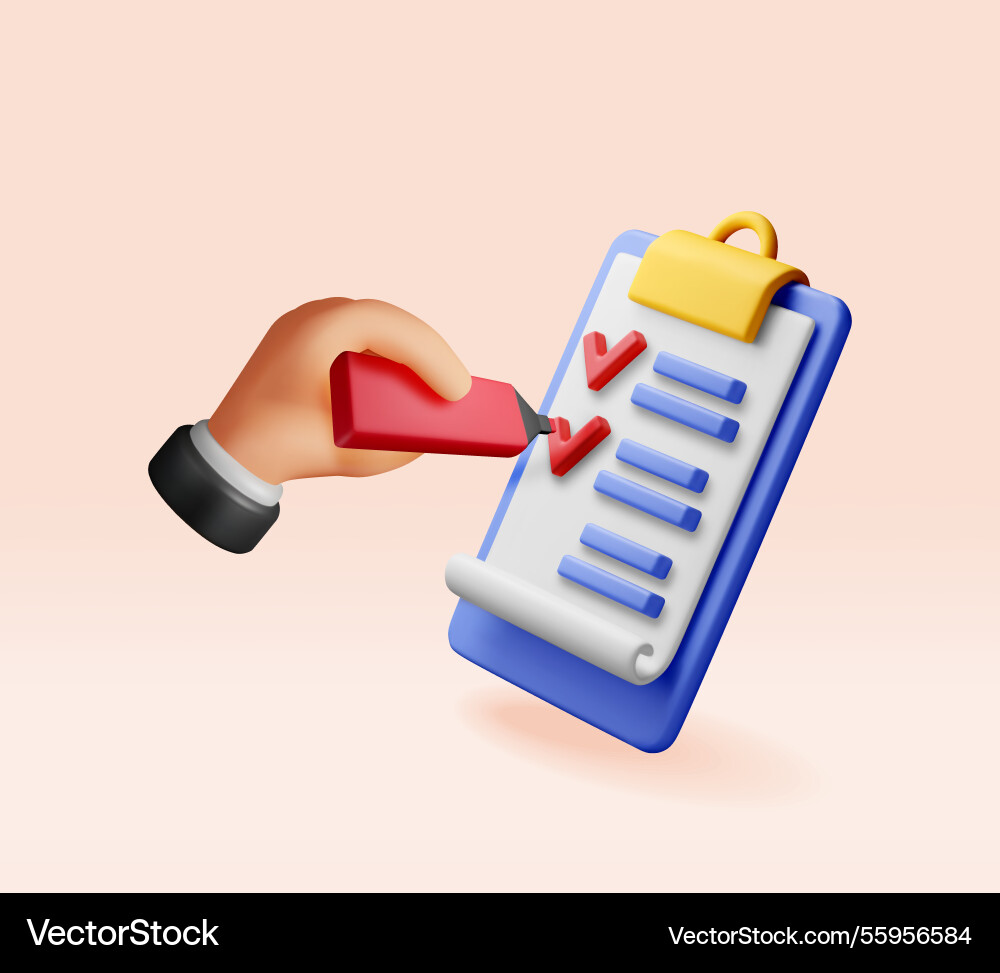 3d paper clipboard holder with checklist symbol Vector Image