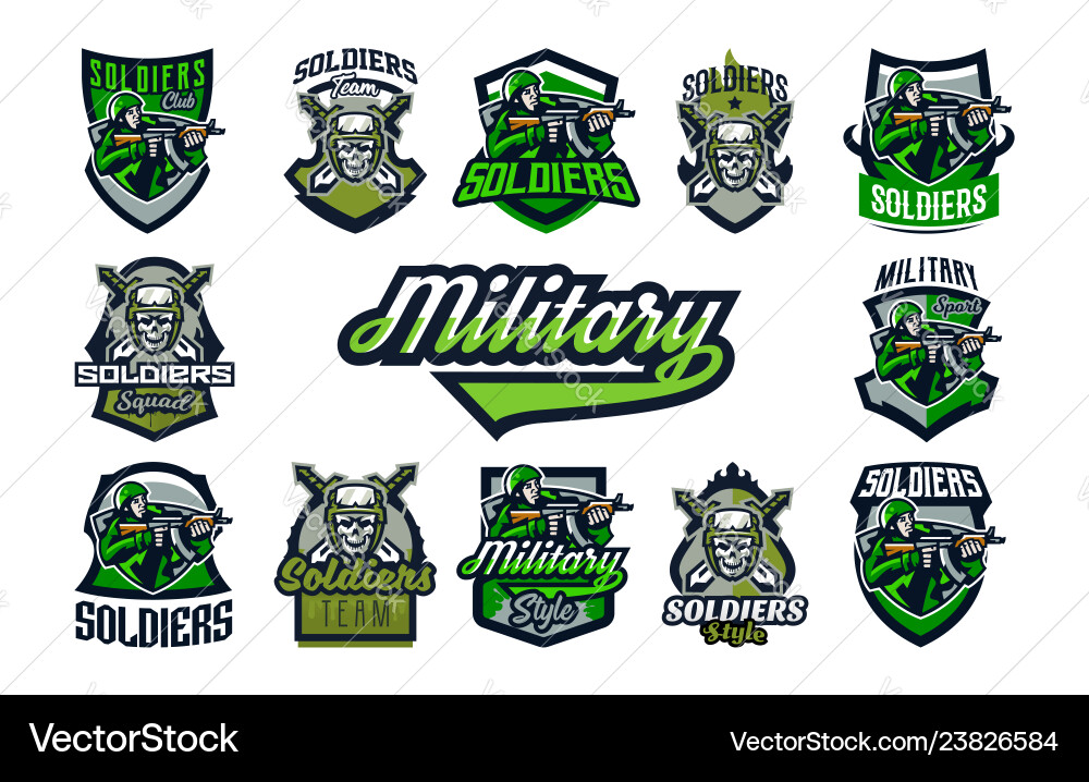 A collection of emblems badges on military Vector Image