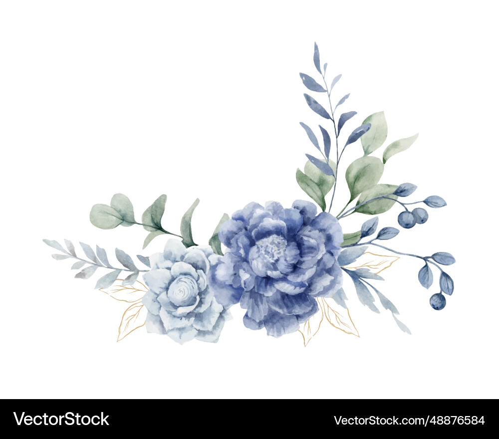 A watercolor bouquet with dusty blue Royalty Free Vector