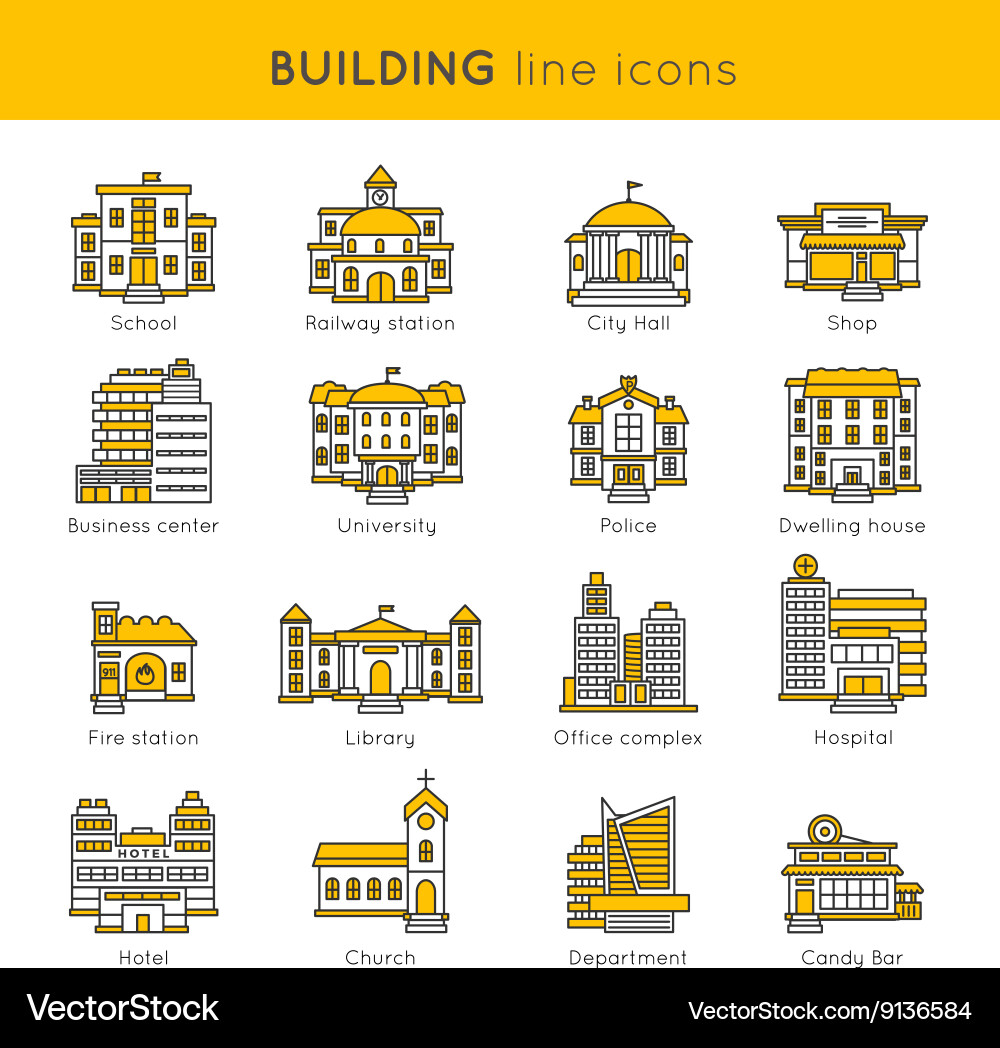 Building line icon set Royalty Free Vector Image
