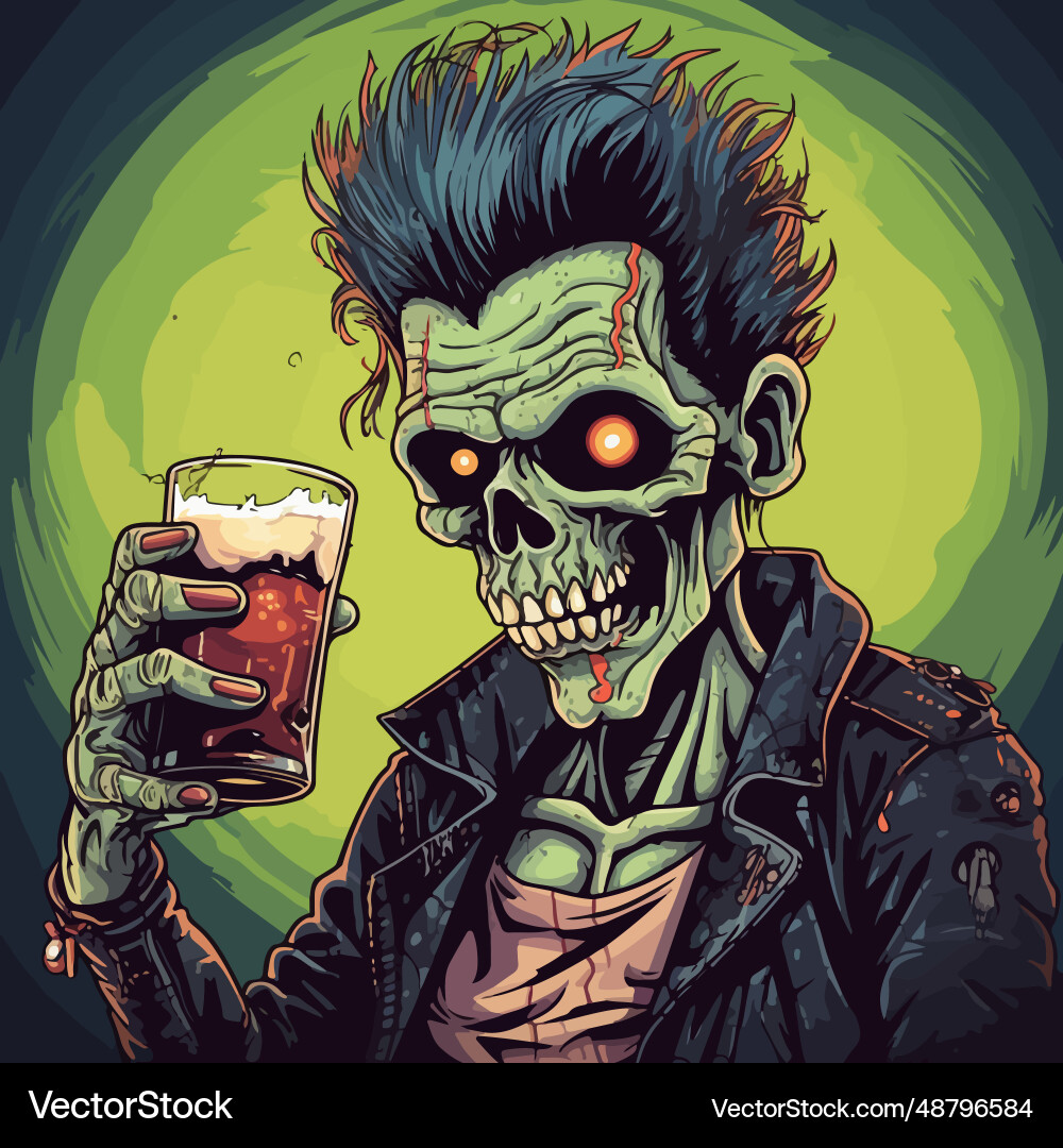Punk zombie drunk beer character Royalty Free Vector Image