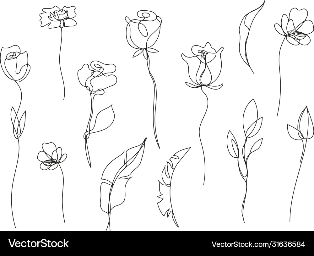 Set hand drawn single continuous line Royalty Free Vector