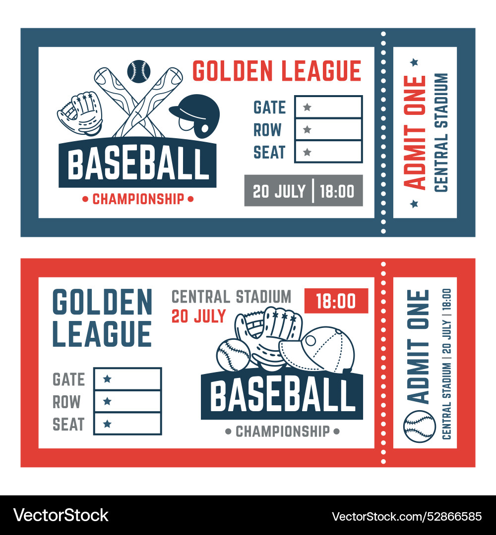 Baseball ticket design templates championship Vector Image