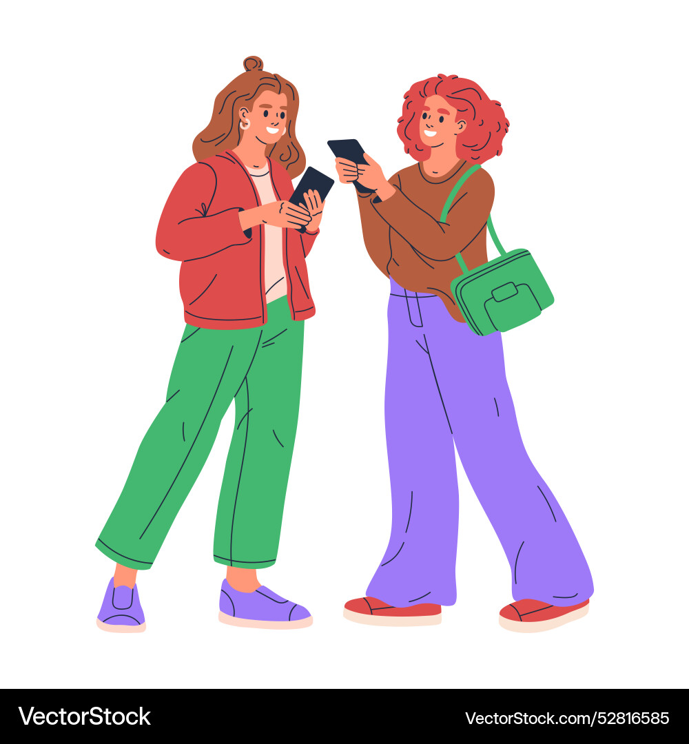 Girls using smartphone female characters texting Vector Image