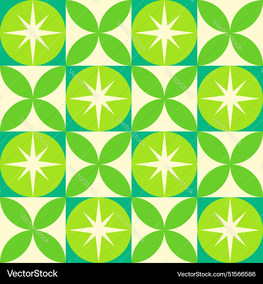 Green starbursts and circles seamless pattern Vector Image