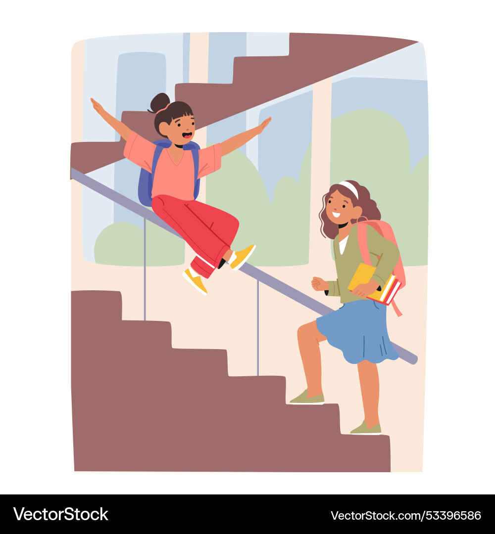 Joyful schoolchildren enjoying break time Vector Image