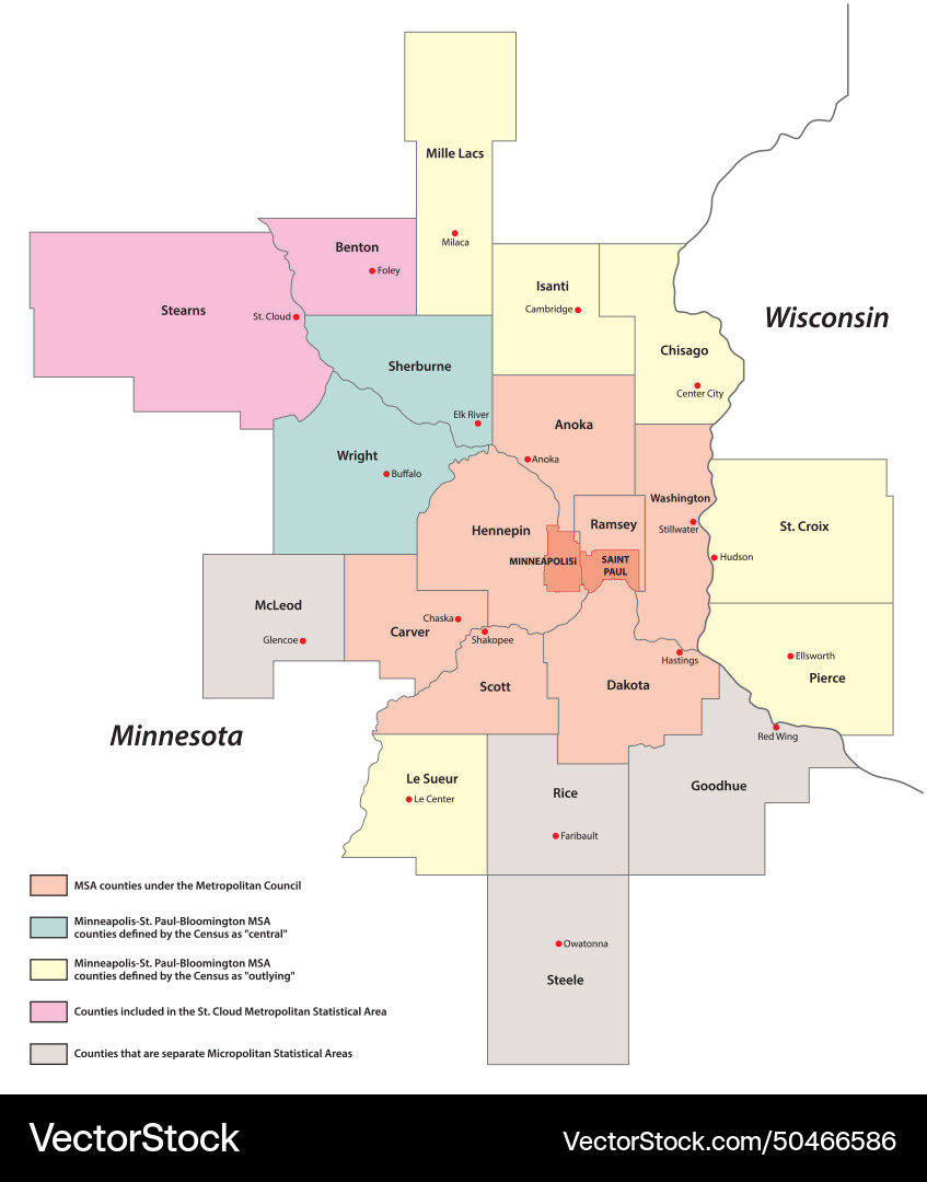 Metropolitan area minneapolis-saint paul map Vector Image
