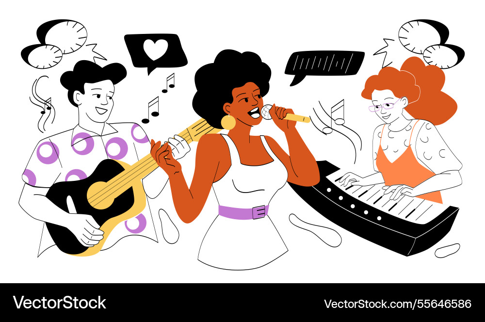 Musical group performing woman singing Royalty Free Vector