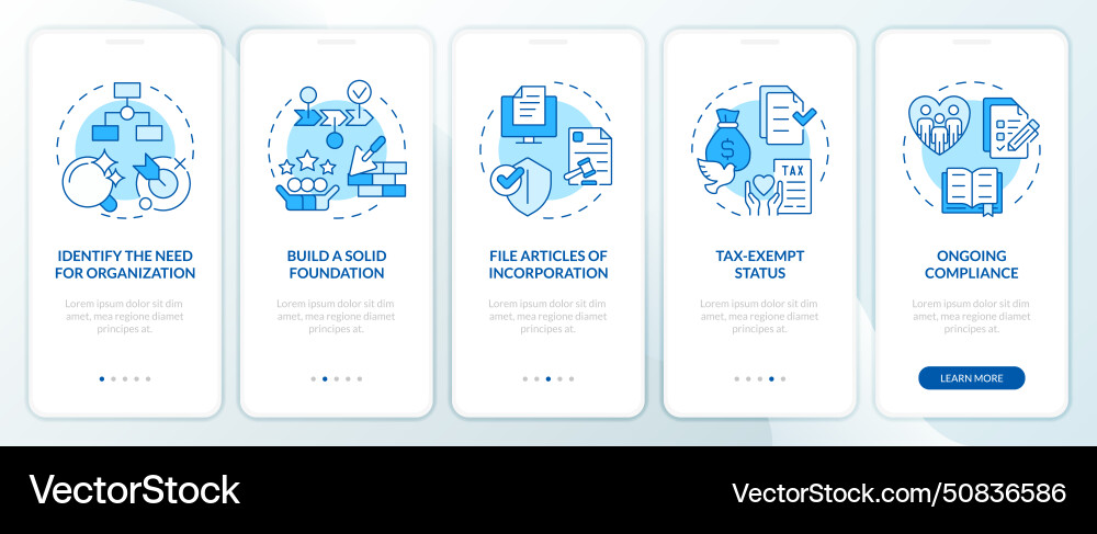 Steps to start npos blue onboarding mobile app Vector Image