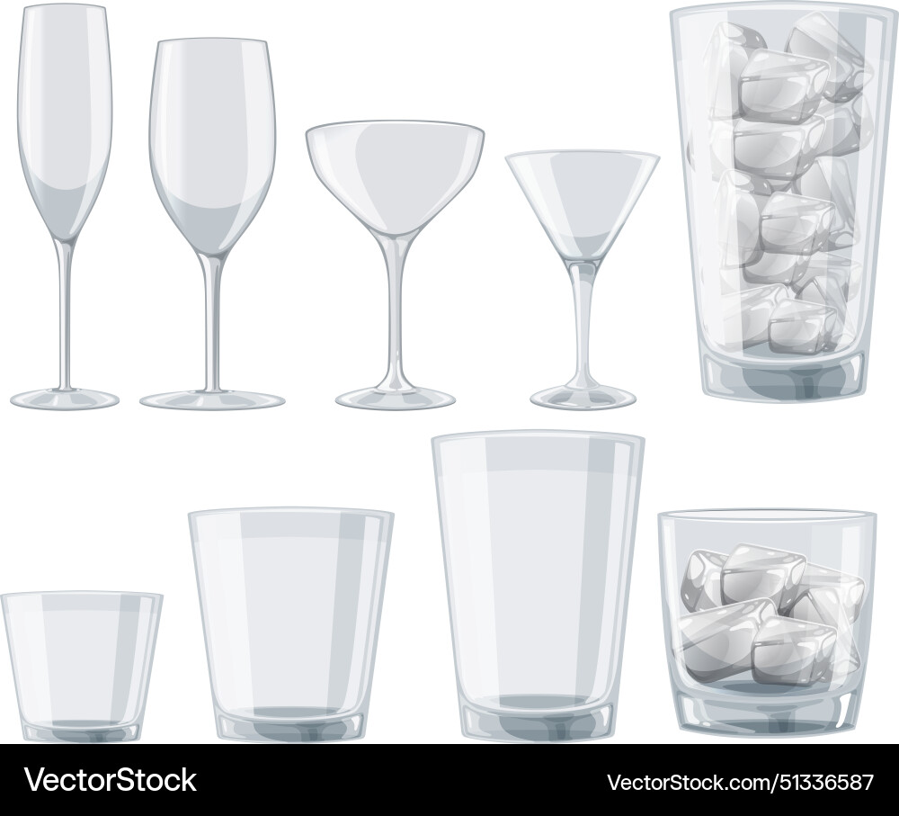 Collection of different styled glassware with ice Vector Image