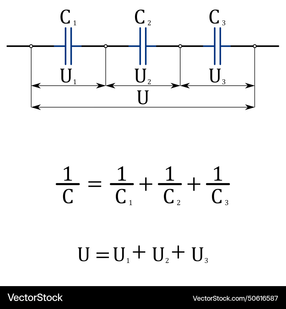 Diagram of series connection three capacitors Vector Image