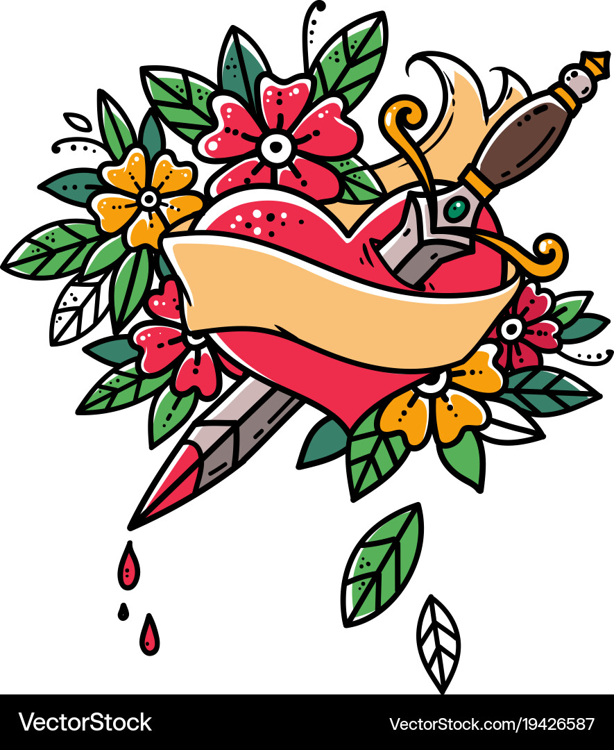 Heart pierced with dagger bleeding Royalty Free Vector Image
