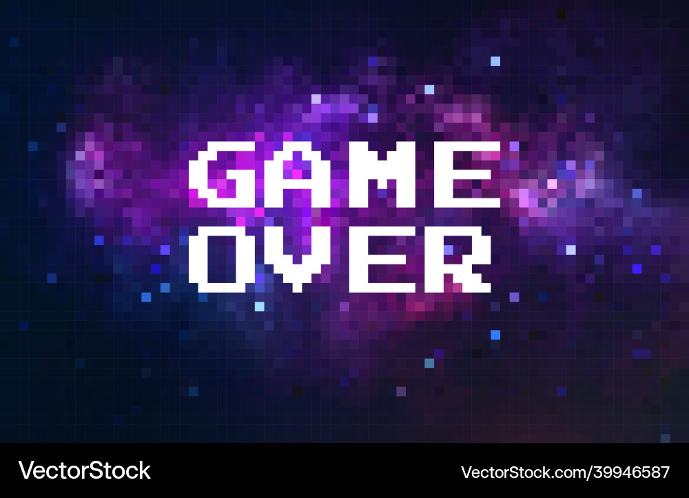 Pixel art 8-bit background with message game over Vector Image