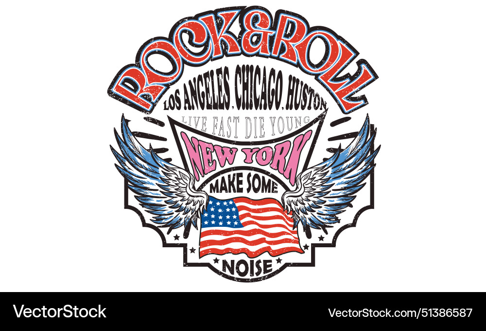 Rock and roll with wing logo artwork Royalty Free Vector