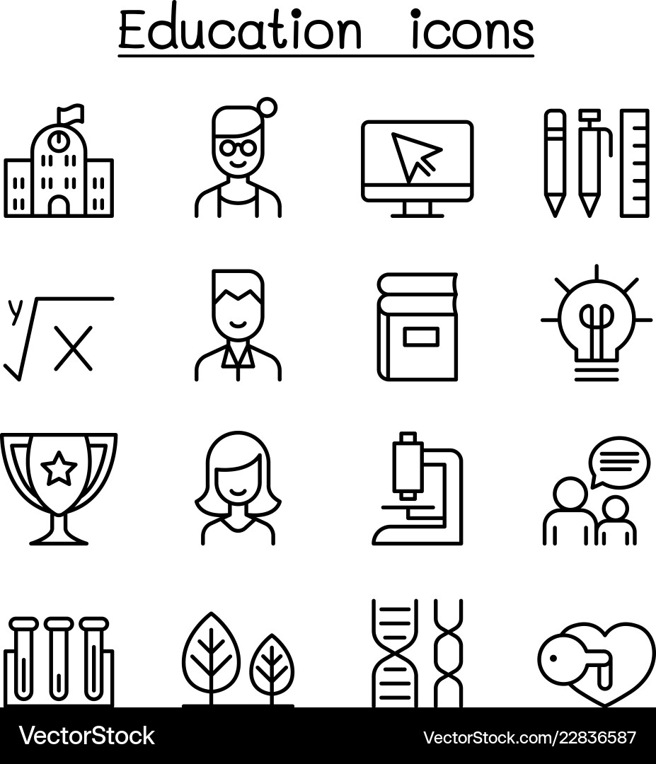 School education icon set in thin line style Vector Image