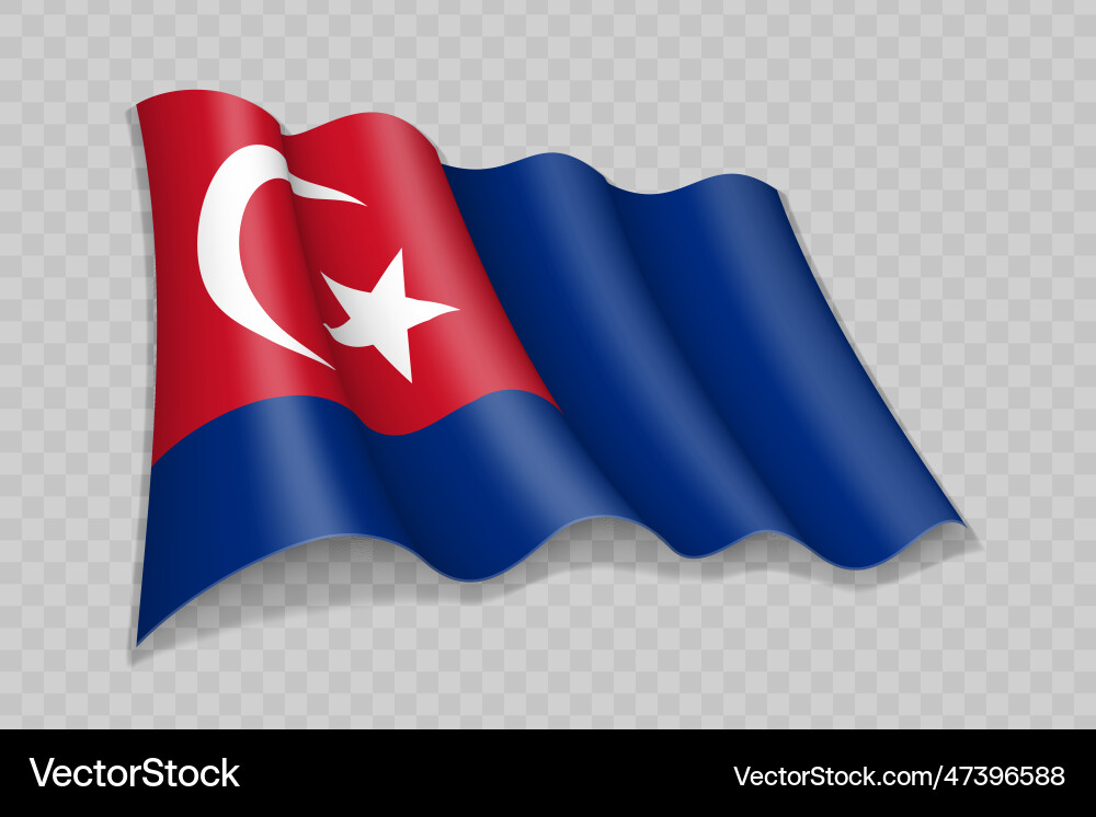 3d realistic waving flag of johor is a state Vector Image