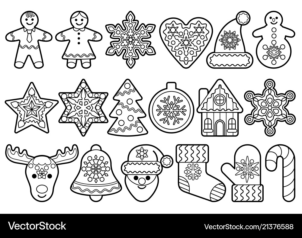 Christmas and new year outline objects set Vector Image