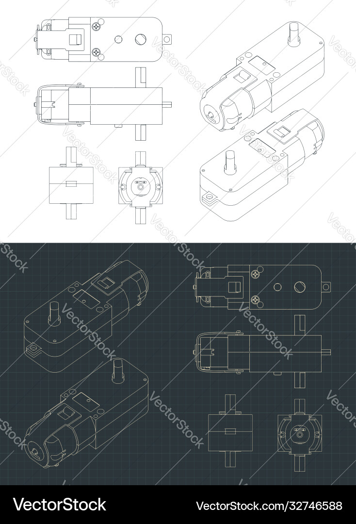Geared motor dc drawings Royalty Free Vector Image