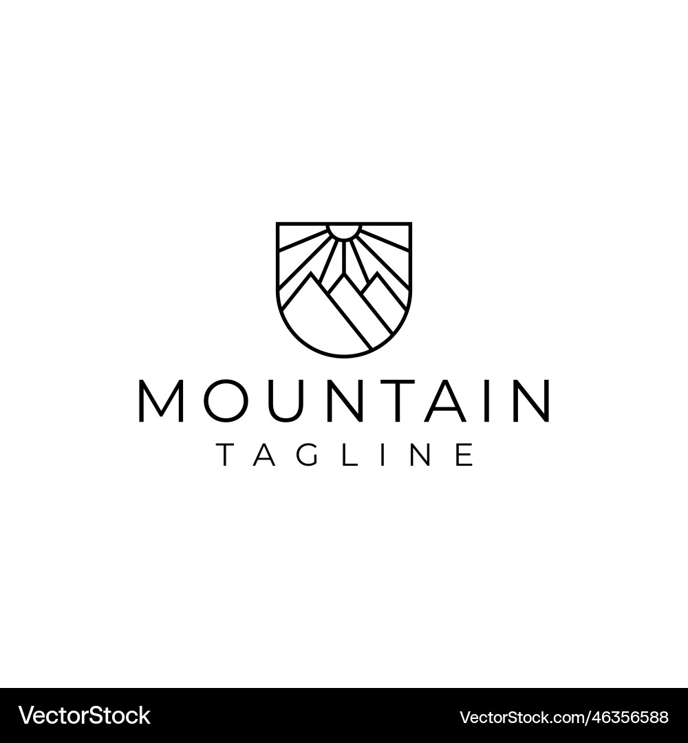 Minimalist mountain peaks emblem shield logo Vector Image