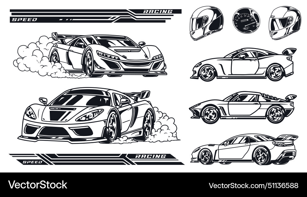 Motorsport racing set logotypes monochrome Vector Image