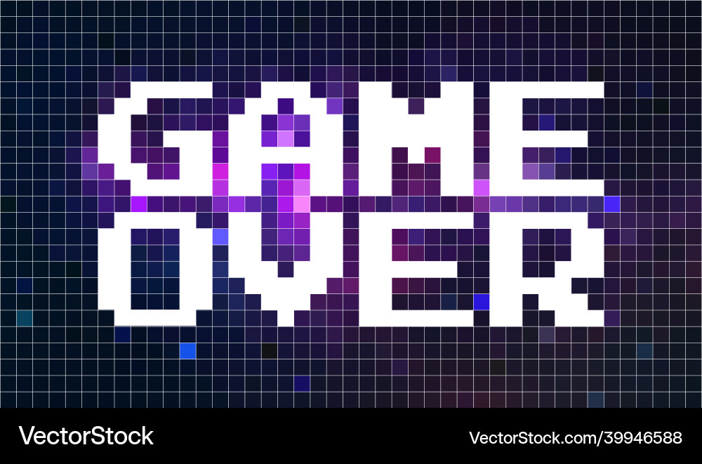 Pixel art 8-bit background with message game over Vector Image