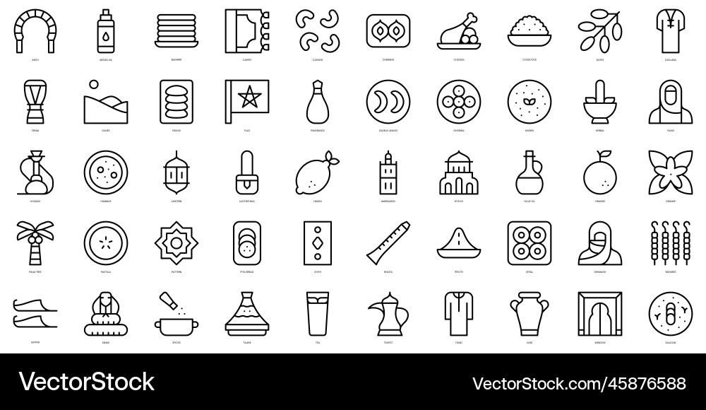 Set of thin line morocco icons Royalty Free Vector Image