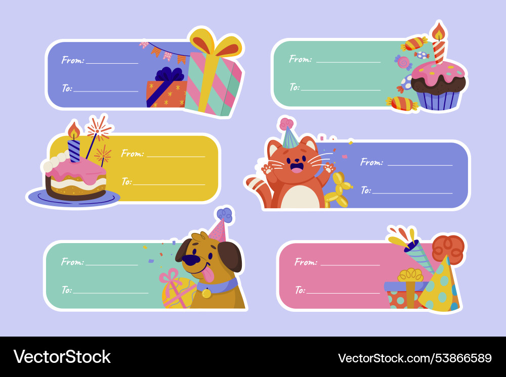 Birthday celebration labels in flat design Vector Image