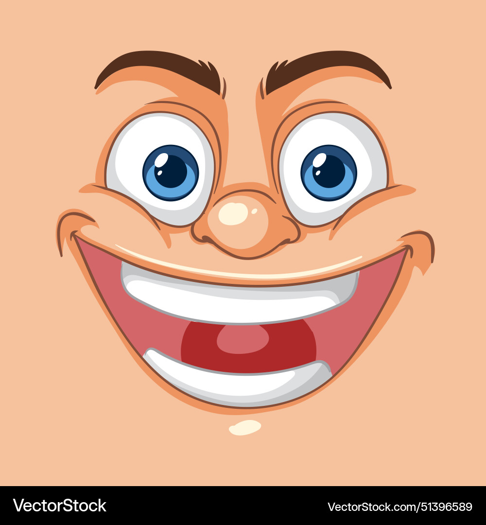 Cheerful cartoon face with wide smile Royalty Free Vector
