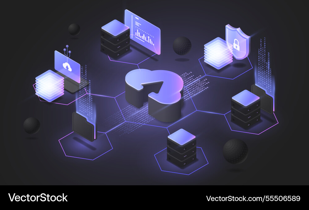 Cloud Isometric System Data Storage Server Vector Image