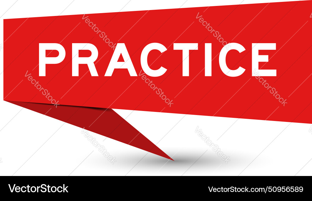 Red color speech banner with word practice Vector Image