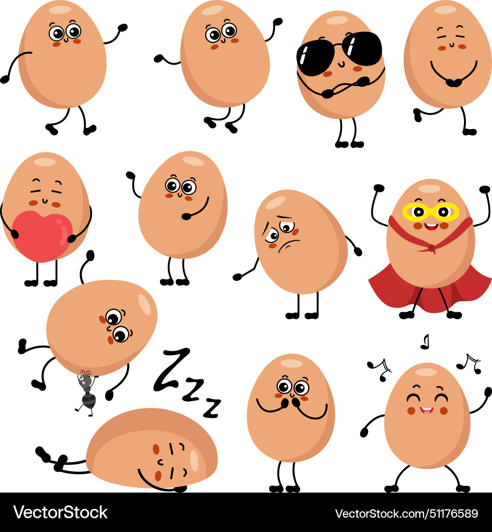 Set digital collage of funny egg character Vector Image