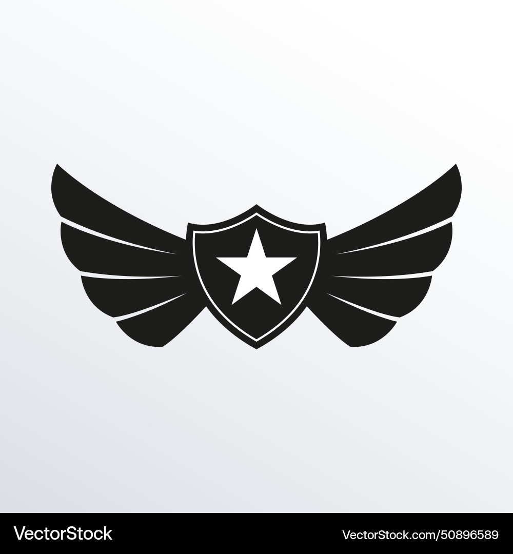 Shield with wings and star winged logo template Vector Image